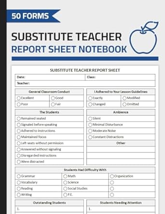 Amazon.com: Substitute Teacher Report Sheet Notebook: Substitute ...