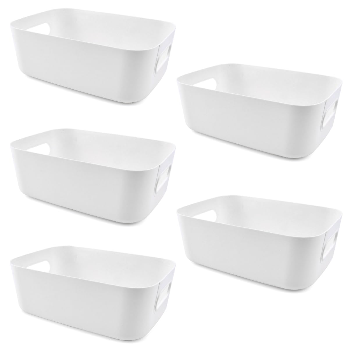 HUMOKI 5PCS White Storage Baskets with Handles, Plastic Storage Boxes ...