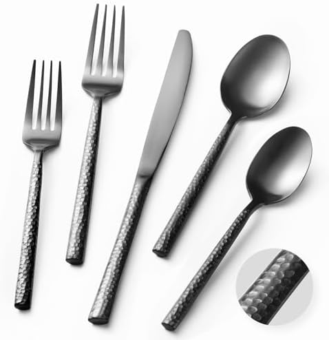 Amazon.com | 8 Sets of Black Silverware 40Pcs Retro Flatware Stainless ...