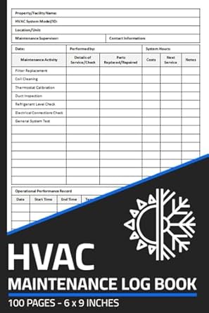 HVAC Maintenance Log Book: HVAC Repair & Service Record with Inspection ...