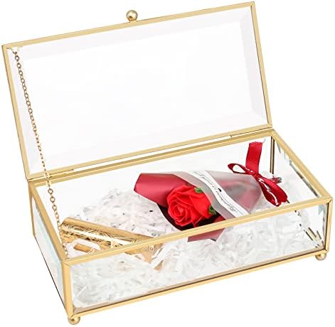 Amazon.com: Kendiis Glass Jewelry Box Set, 2pcs Vintage Rectangle Gold ...