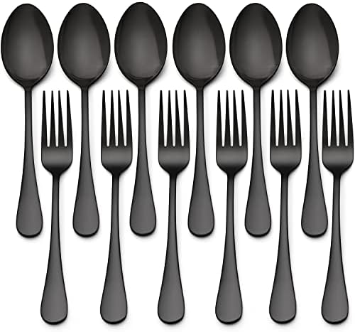 Amazon.com | 24-piece Black Forks and Spoons Silverware Set, Stainless ...
