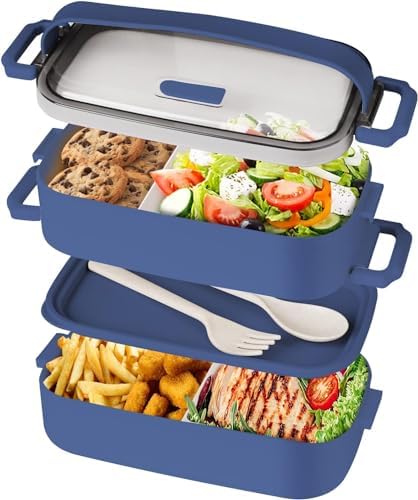 Beeptrum Bento Box Lunch for Adult, Stackable with 2 Compartment, Include Utensil Set, Leak ...