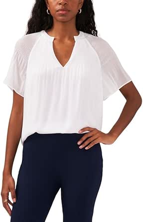 Sam & Jess Women's Split-Neck Pleated Top (Bright White, Medium) at ...