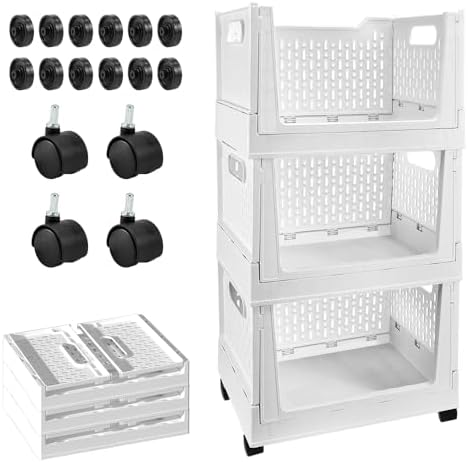 Amazon.com: Lifewit Plastic Stackable Storage Baskets, 3 Tier Stacking ...