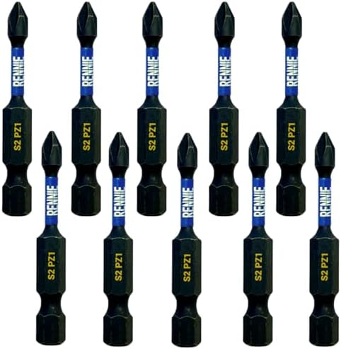 10 x Rennie Tools 50mm Long PZ1 Impact Screwdriver Driver Bits Set ...