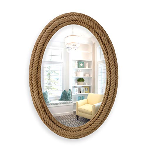 FUIN Decorative Wall Mirror, 28 x 40 Inches Oval Hemp Rope Frame, for ...
