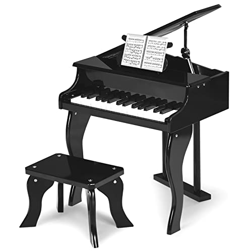 COSTWAY Classic Wooden Kids Piano, 30-Key Mini Baby Grand Piano with ...