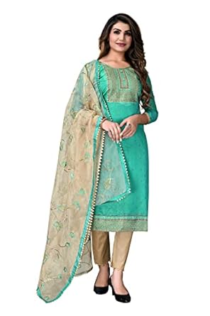 Buy DnVeens Women Cotton Silk Fancy Chudidar Embroidery Unstitched ...