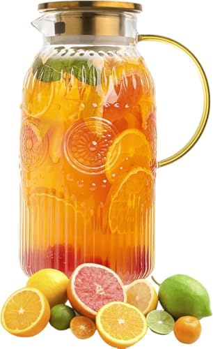Amazon.com: Amzcku Glass Pitcher with Lid, 68 oz/ 2 Liter Vintage Water ...