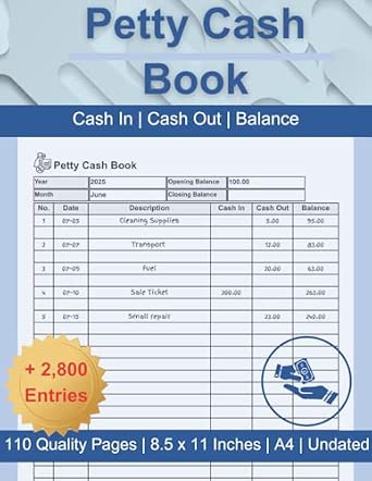 Petty Cash Log Book: 2,800 Entries | Ledger For Small Business ...