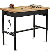 60" x 24" Adjustable Workbench with Power Outlet, Heavy Duty Hardwood ...