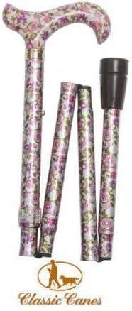 Ladies Adjustable Folding Walking Stick Cane - Pink Floral Colour ...