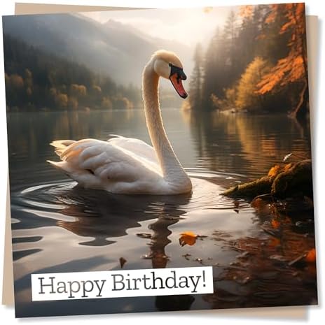 Beautiful Swan Birthday Card - Happy Birthday - Swan In Lake Surrounded ...