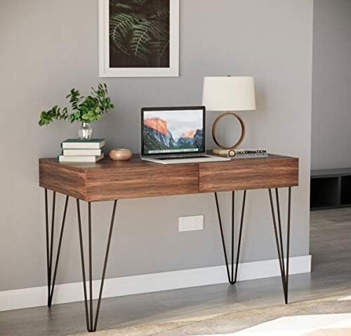 DecorNation INES Solid Wood Computer/Laptop Table with 2 Drawer Storage ...