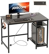 JOISCOPE Computer Desk, 140cm Black Desk with USB Outlets and Type-C ...