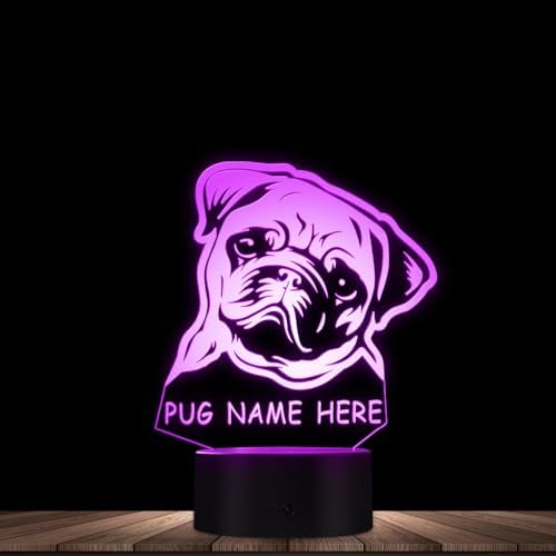The Geeky Days Custom Name Pug Portrait 3D Touch LED Night Light USB ...