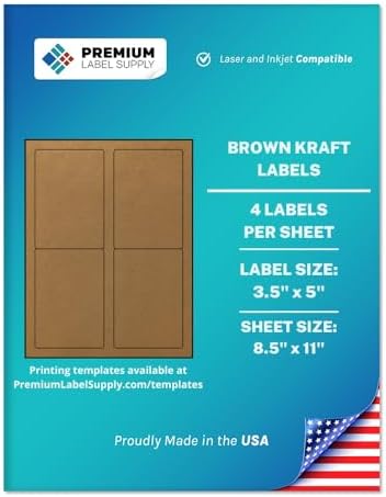 Amazon.com : Premium Label Supply Brown Kraft Sticker Labels – 3.5" x 5 ...
