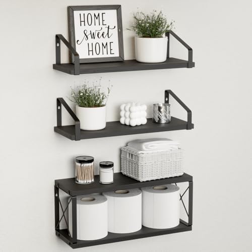 Amazon.com: Floating Shelves Wall Mounted with Storage Basket and ...