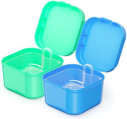 Amazon.com: 2 Pack Colors Denture Bath Case Cup Retainer Cleaner Holder ...
