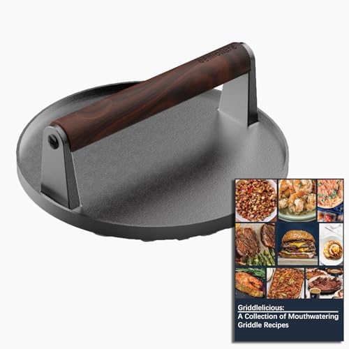 Amazon.com: only fire Cast Iron Meat Press Grill Press with Wooden ...