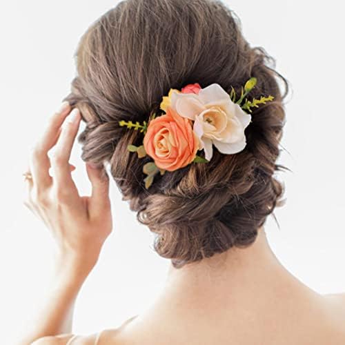 Amazon.com : Fangsen Wedding Orange Ivory Rose Flower Hair Comb Boho ...