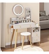 Amazon.com: Vliekcy Distressed White Corner Vanity Desk Makeup Vanity ...