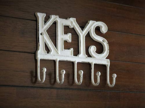 Amazon.com: KEYS Key Rack and Sign, Cast Iron Key Hanger, Antique White ...