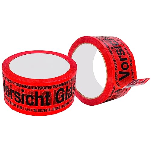 BIGtec 6 Rolls of Parcel Tape Caution Glass Quiet Unrolling Tape ...