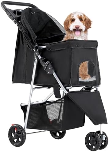 Amazon.com: KMFurnila 3 Wheel Pet Stroller for Dogs and Cats, Foldable ...