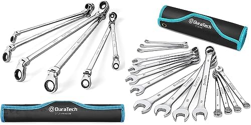 DURATECH Extra Long Flex-Head Ratcheting Wrench Set, Combination Wrench ...