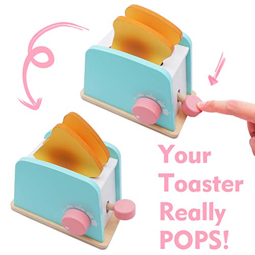 Toy Kitchen Wooden Pop-Up Toaster Play Set 10 Pcs, Interactive Early ...
