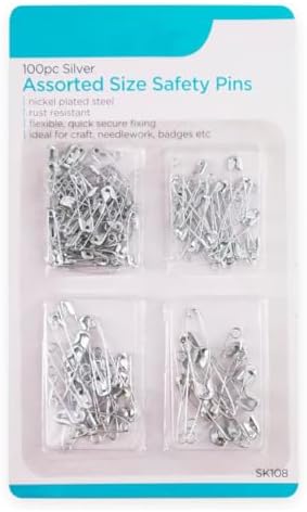 100 Safety Pins, Assorted Sizes, Rust Resistant Nickel Plated Steel Pin ...