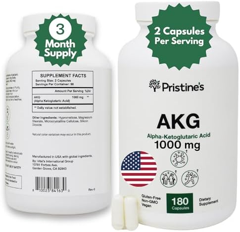 Amazon.com: PRISTINE'S AKG Capsules 1000mg 90 Day Supply Energy Support ...