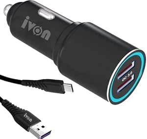 IVON Metal Car Charger 60W/3A Dual USB Port Adapter Quick Charge 3.0 ...
