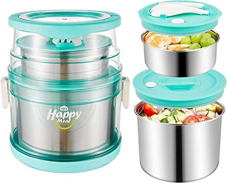 Buy FunBlast Lunch Box Set – Round Shaped Double Layer Stainless Steel ...