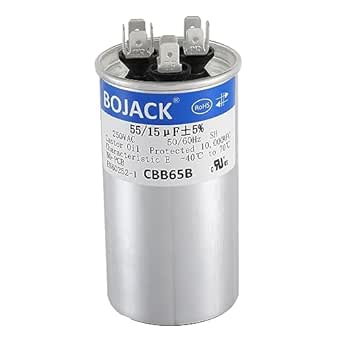 BOJACK 55+15 uF 55/15 MFD ±5% 250V CBB65B Dual Run Circular Start Capacitor for AC Motor Run or ...