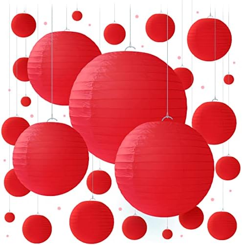 Red Paper Lanterns - 25 Piece Set - Red Party Decorations for Birthdays ...