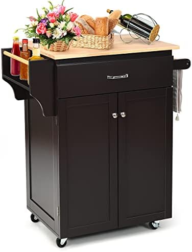 GIANTEX Kitchen Trolley on Wheels, Kitchen Cabinet with Worktop ...