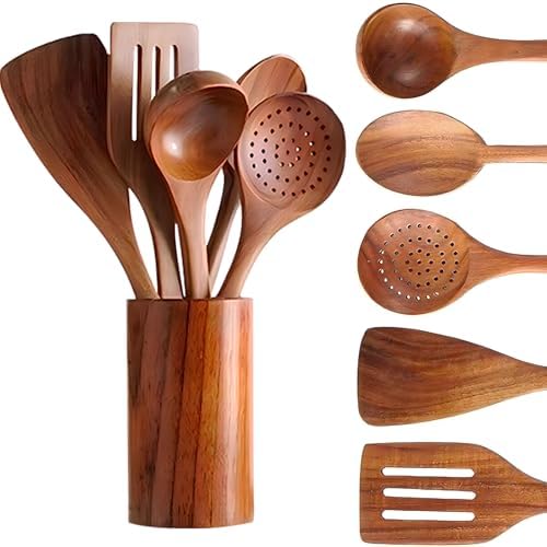 Amazon.com: chanseens 6 Piece Wooden Cooking Spoons – Wooden Cooking ...