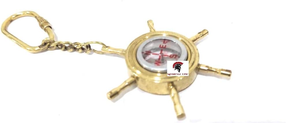 Medieval Epic Brass Compass Nautical Ship Wheel Key Chain – BigaMart