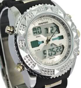 Amazon.co.jp: BISTEC Silver Case Men Watch with White Emboss Dots on ...