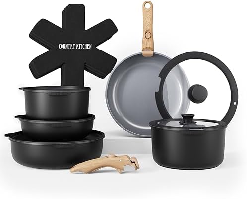 Amazon.com: Country Kitchen Cookware Set with Removable Handle, Oven ...