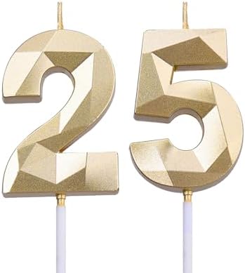Amazon.com: AOOLADA 25th 52nd Birthday Candles, Gold 52 25 Year Old ...