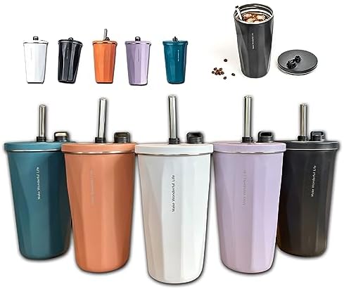 Amazon | YAYAMIYA ストロー付きタンブラー ふた付き 大容量 ストロー 水筒 真空断熱 タンブラー おしゃれ ステンレス 携帯 コーヒー カップ 600ml 便携軽量 ...