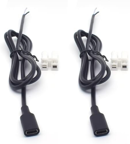 Amazon.com: ELNONE 2PCS 1M/3.3Feet USB C Female Pigtail 2 Wire 12V ...