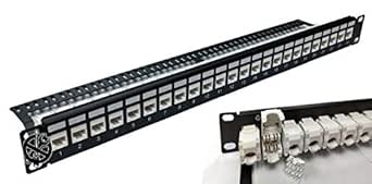 24-Port CAT6A Unshielded 1U Patch Panel 19-Inch Loaded w/Tool-less Keystone Jacks Rackmount or ...