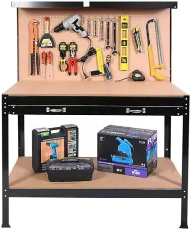 Heavy-Duty Steel Workbench – 63" Multipurpose Workshop Table with ...
