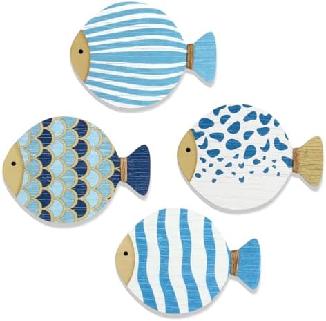 Amazon.com: Yuntau 10 Pcs Fish Wall Decor Wooden School of Fish Wall ...