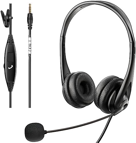 Amazon.com: Headset with Microphone for Work - 3.5mm Wired Computer ...